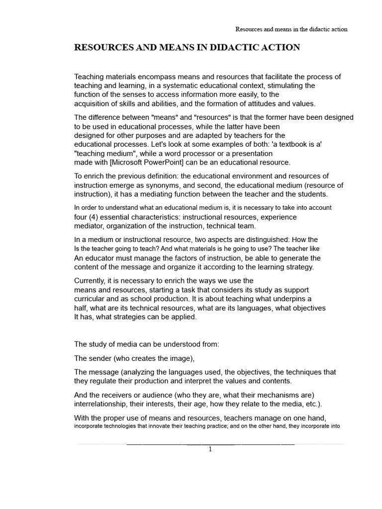 Didactic Resources and Teaching Means | PDF | Learning | Teachers