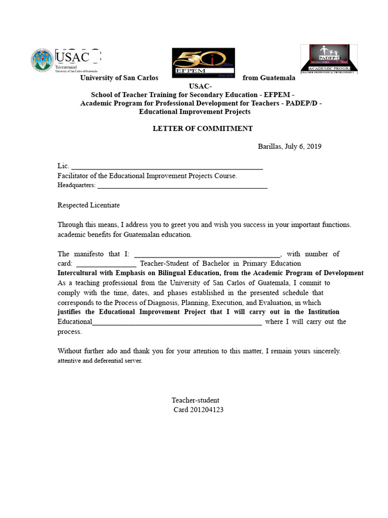 Commitment Letter for Educational Project | PDF
