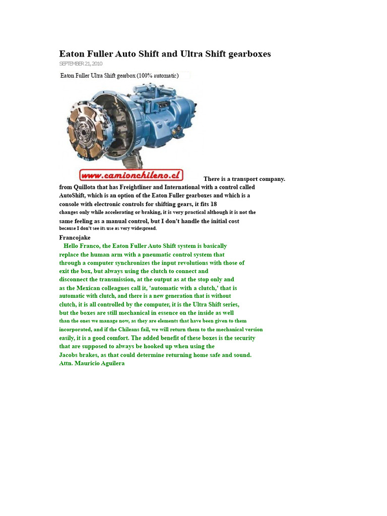 Eaton Fuller Auto and Ultra Shift Gearboxes | PDF