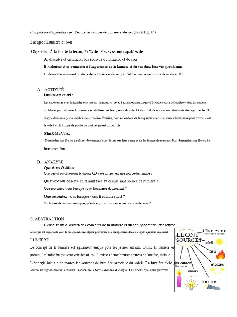 Sources de lumière et de son en classe | PDF | Lumière | Son