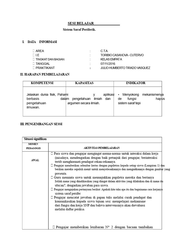 3° SESI PEMBELAJARAN Sistem Saraf Perifer 4° A | PDF
