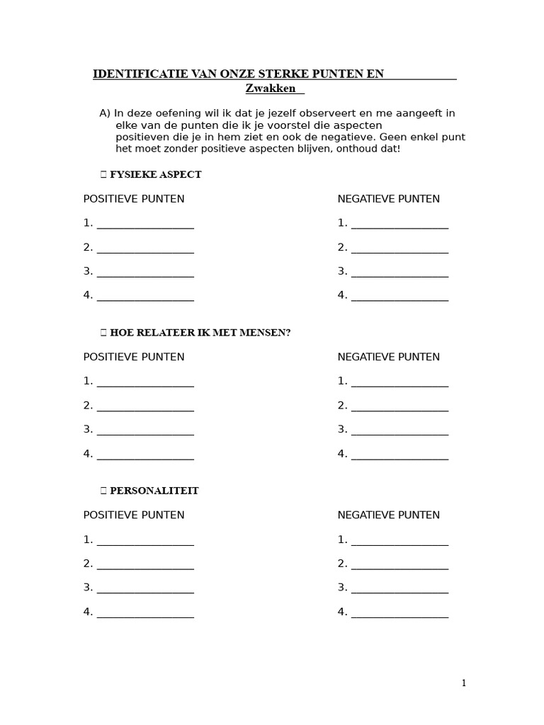 Identificatie Van Onze Sterke en Zwakke Punten | PDF