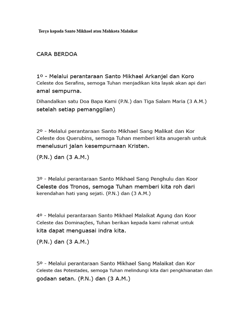 Doa Terço Santo Mikhael: Panduan Lengkap | PDF