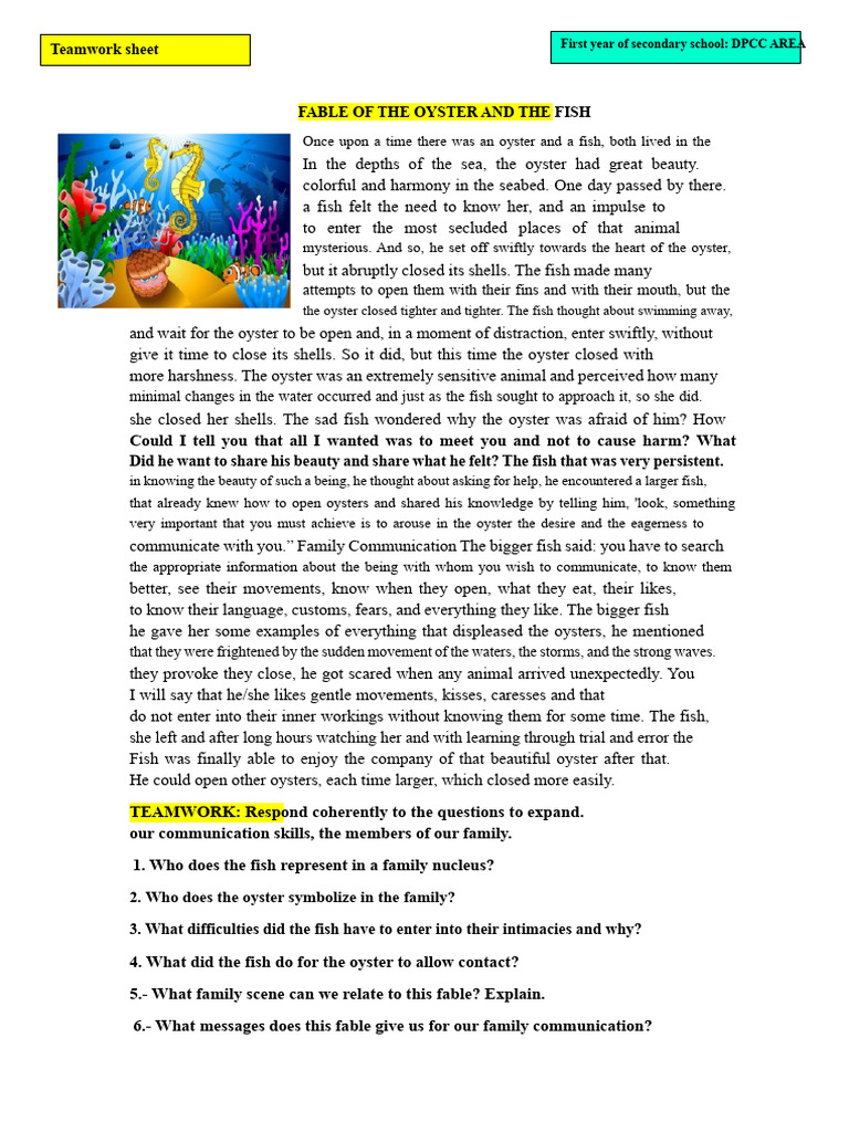 Fable of the Oyster and the Fish: Family Communication | PDF