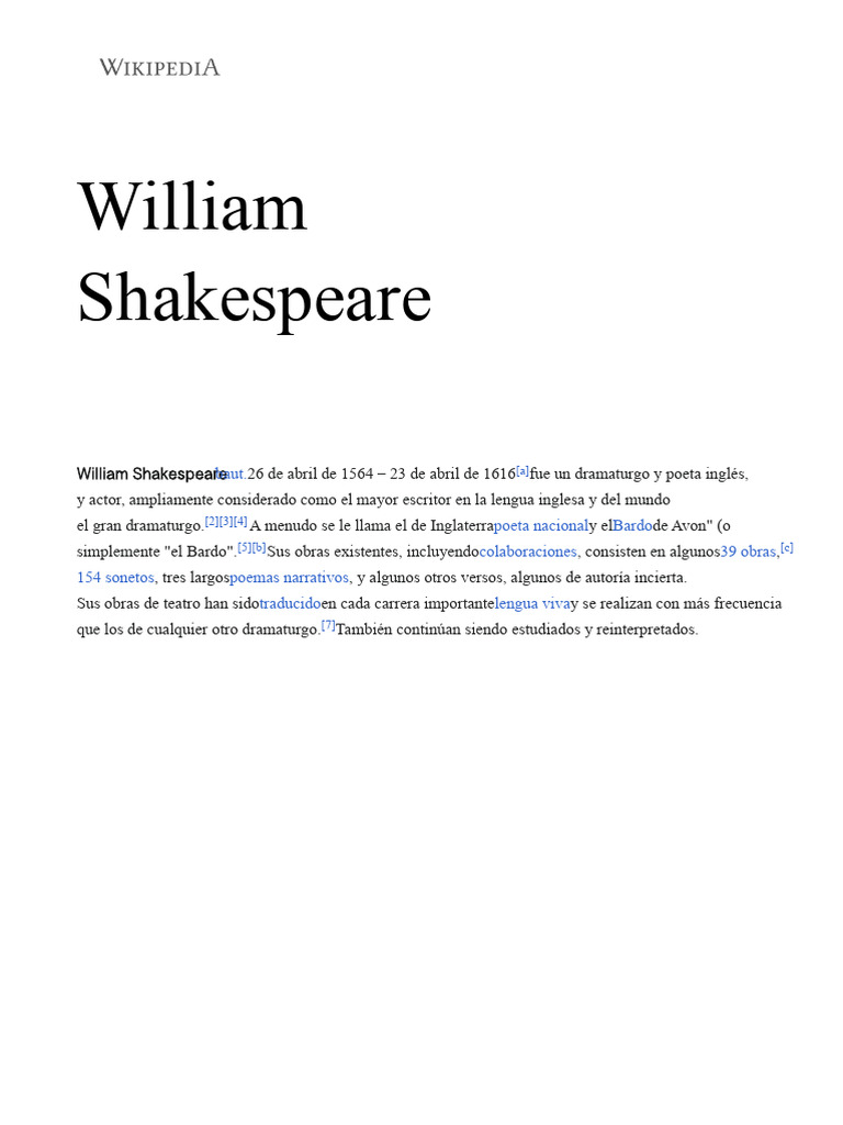 William Shakespeare - Wikipedia | PDF | William Shakespeare
