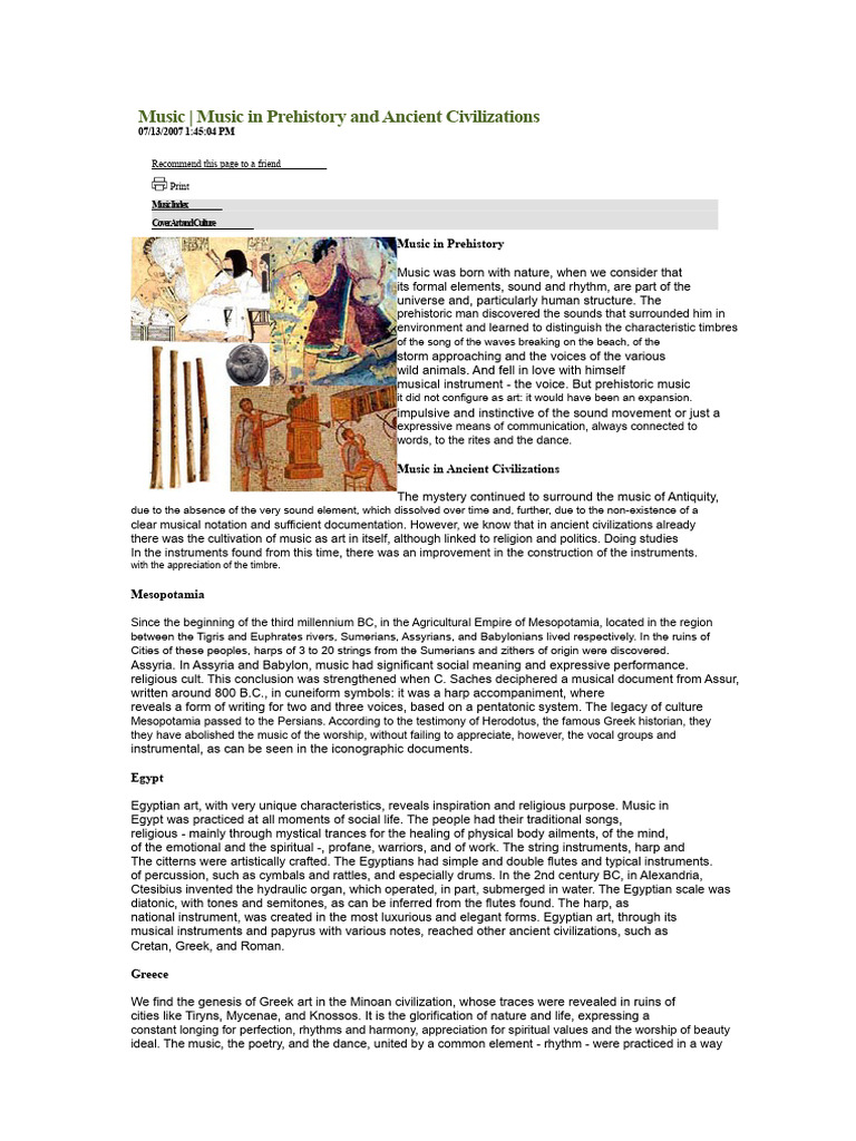 Music in Prehistory and Ancient Civilizations | PDF | Mesopotamia ...