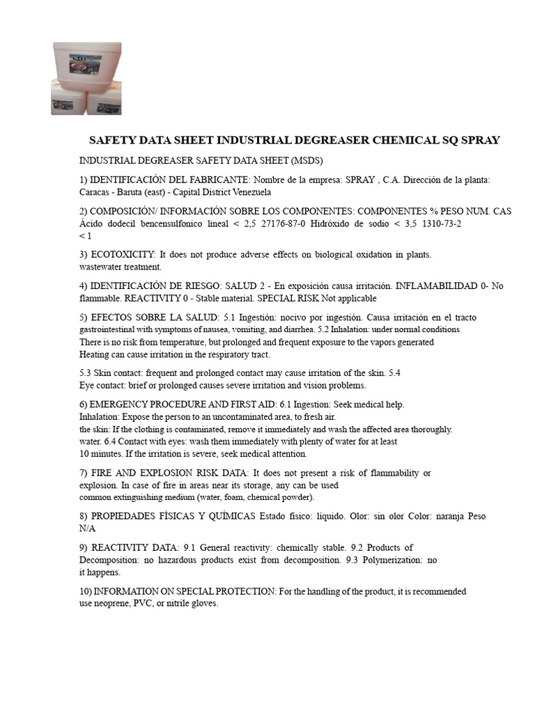 Industrial Degreaser Safety Data Sheet | PDF | Secondary Sector Of The ...