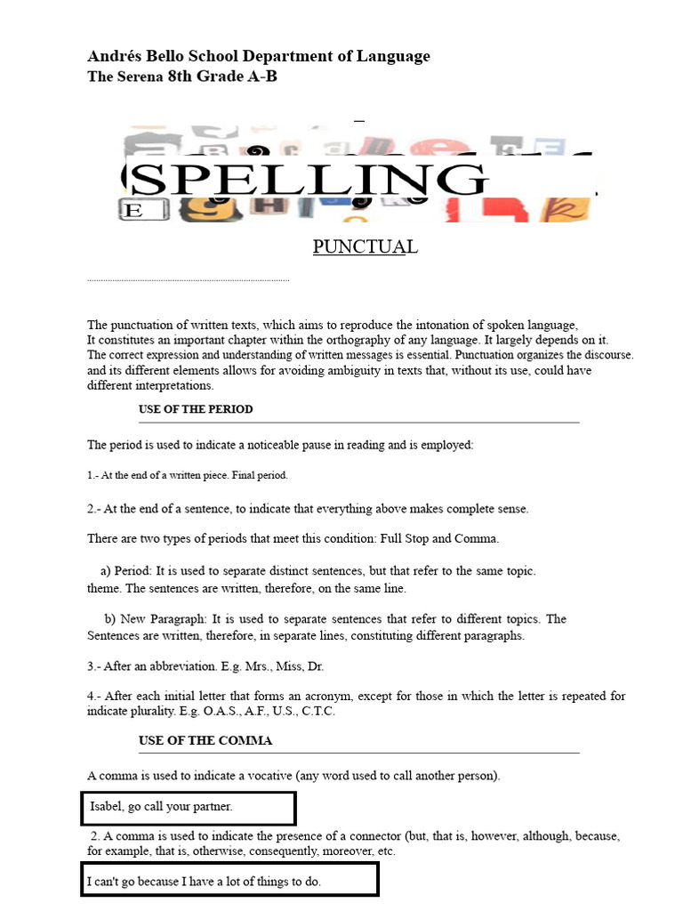 Punctuation Spelling 8th BASIC | PDF | Punctuation | Ellipsis
