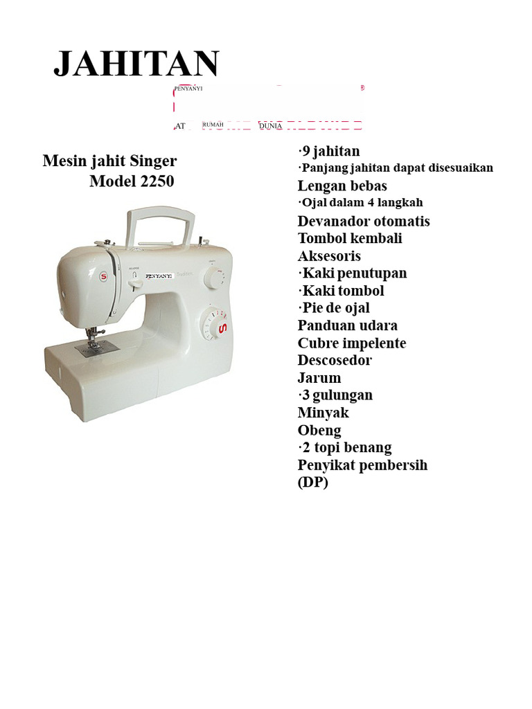Mesin Jahit Singer: Model & Fitur | PDF