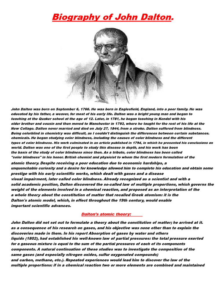 Biography of John Dalton | PDF | Matter | Atoms