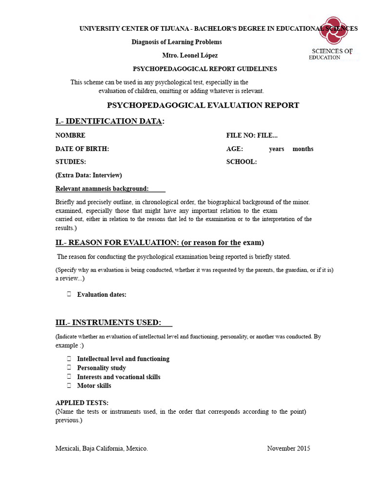 Example of Psychopedagogical Report | PDF | Wechsler Adult Intelligence ...