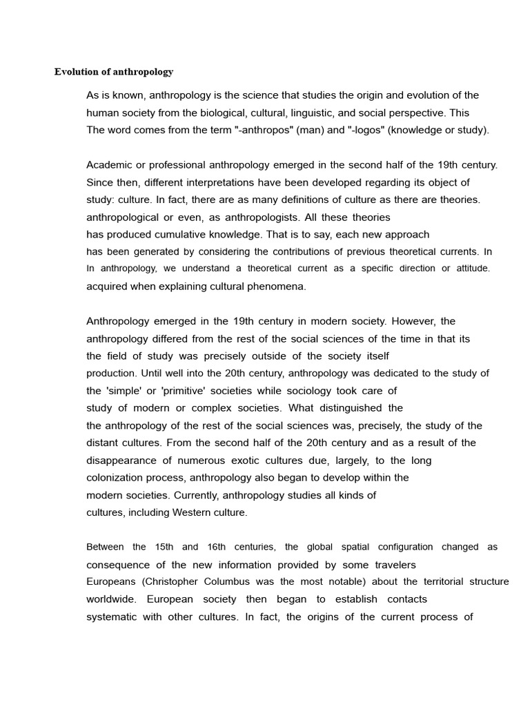 Evolution of Anthropology | PDF | Anthropology | Social Sciences