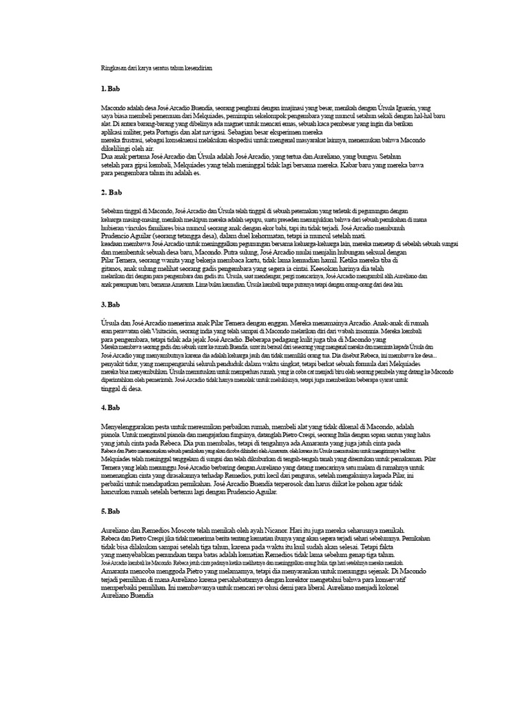Ringkasan Karya Seratus Tahun Kesepian | PDF
