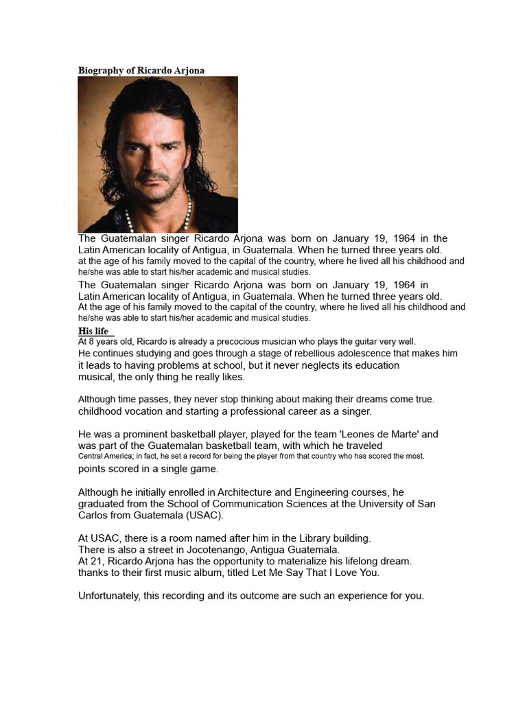 Ricardo Arjona: Guatemalan Singer Biography | PDF | Linguistics