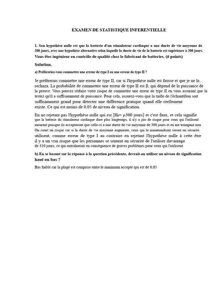 Examen de Statistiques Inférentielles | PDF | Hypothèse nulle