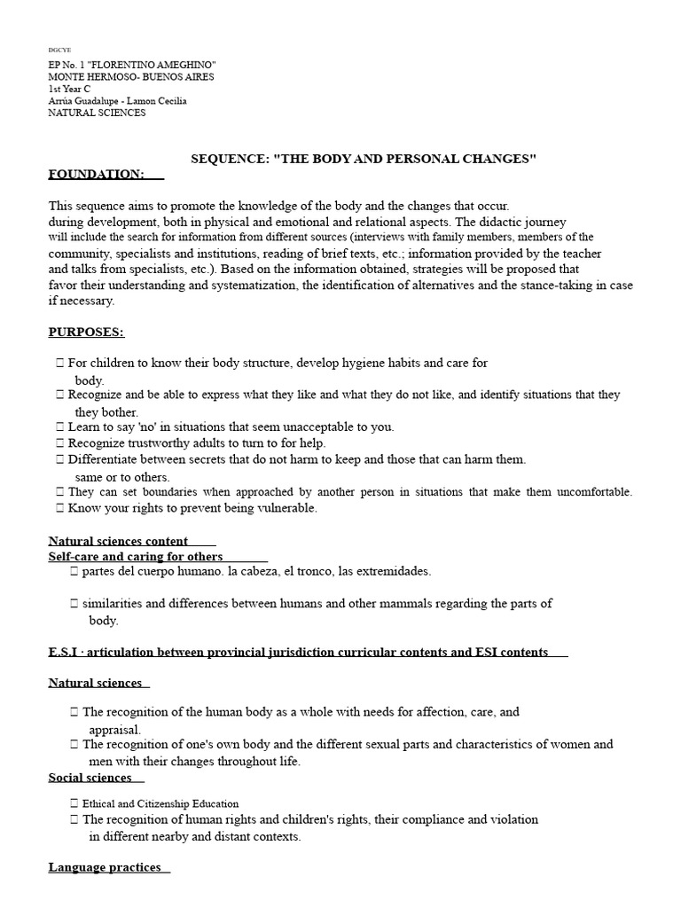 Sequence My Body FIRST GRADE | PDF | Adolescence | Knowledge