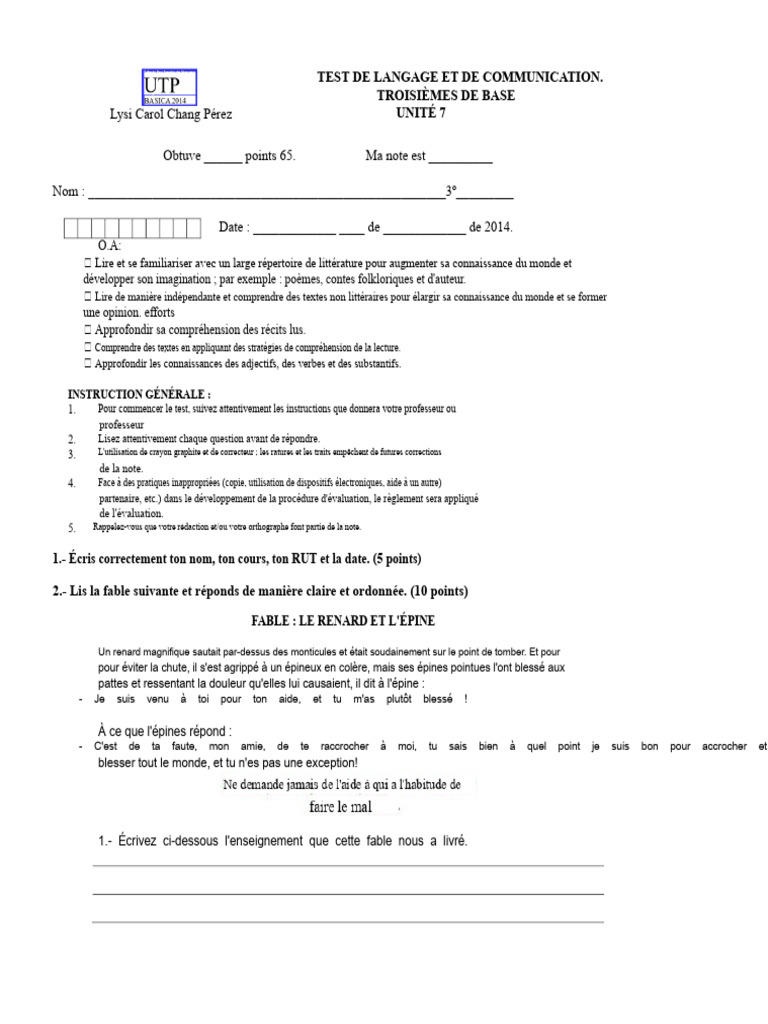 Test Noms Adjectifs Et Verbes | PDF | Linguistique | Grammaire