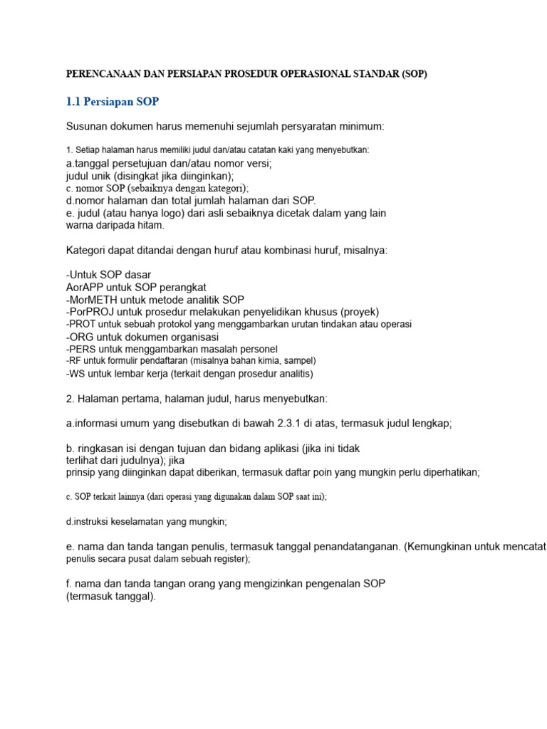 Perencanaan Dan Persiapan Prosedur Operasi Standar | PDF