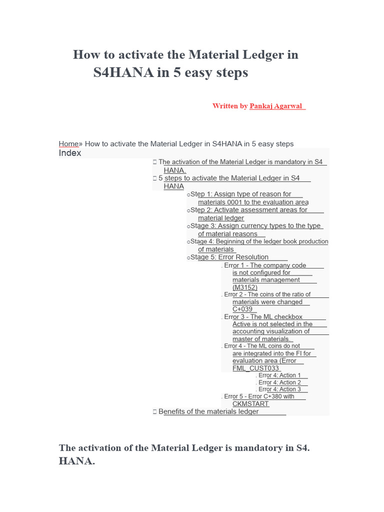 Activate Material Ledger in S4HANA Steps | PDF | Business