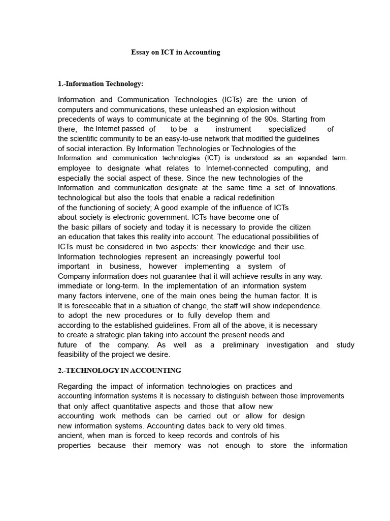 Essay On ICT in Accounting | PDF | Information | Accounting