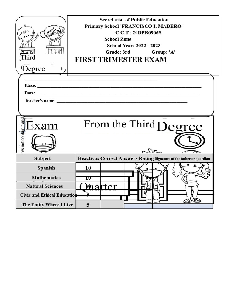 3rd Grade First Trimester Exam 2022 | PDF | Healthy Diet