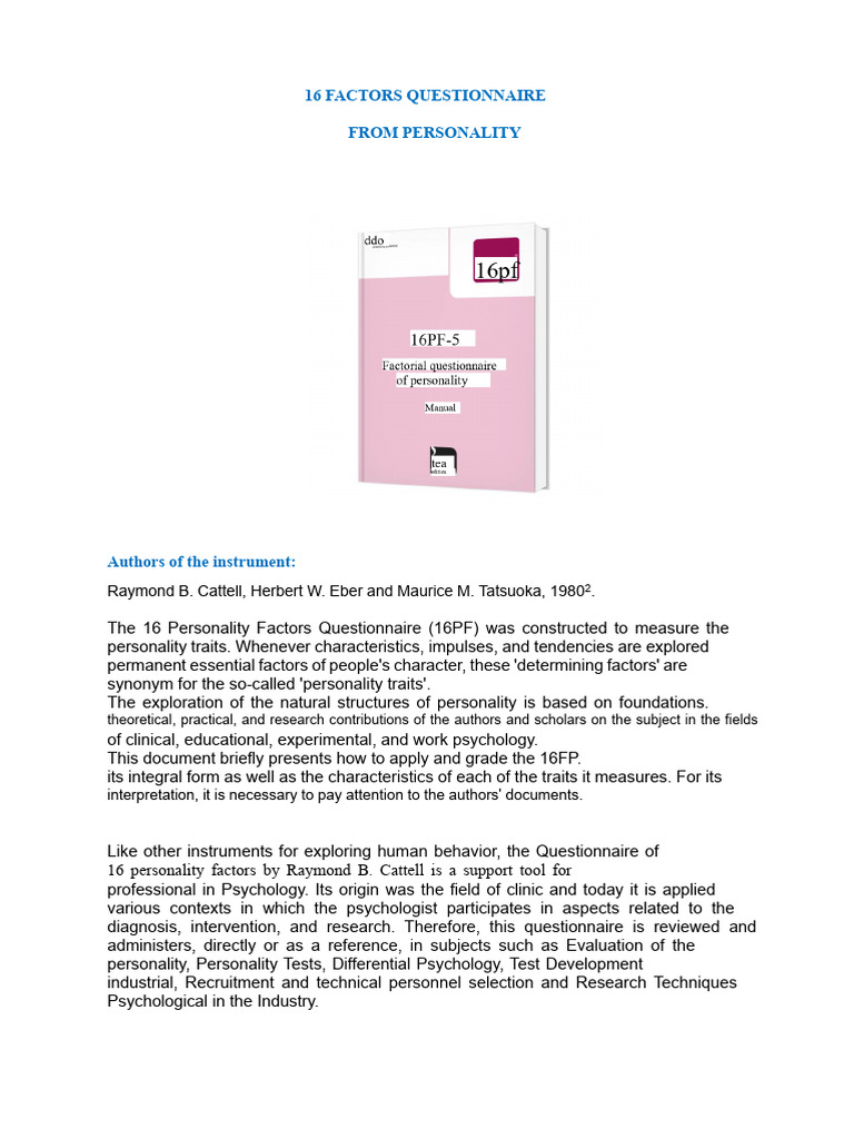 historical background of the 16 personality factor questionnaire | PDF ...