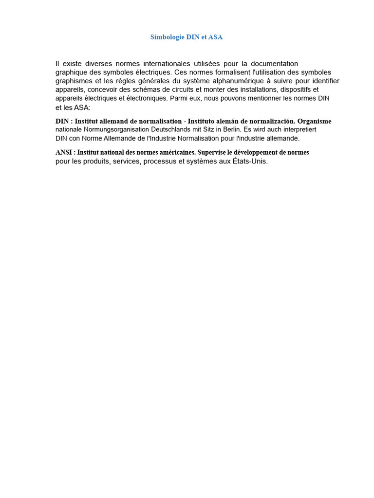 Normes DIN et ASA en Électricité | PDF
