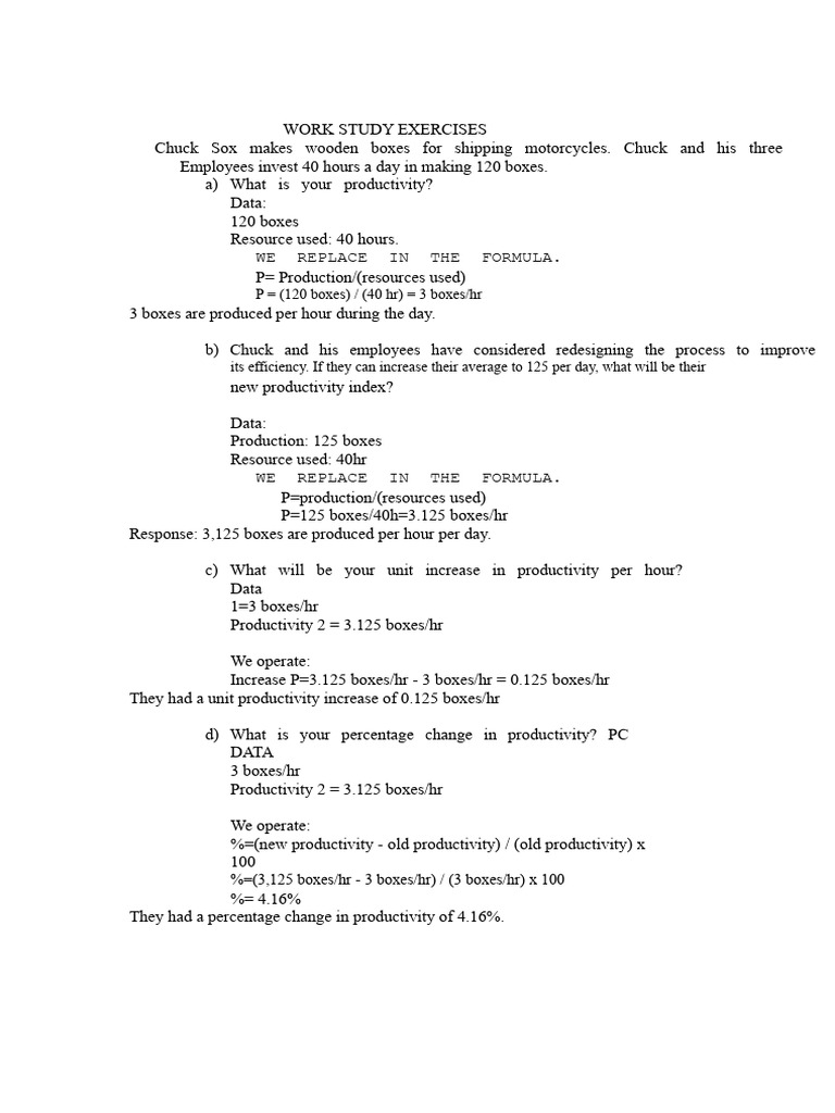17 Exercises-Study of Work. | PDF | Economies | Business Economics