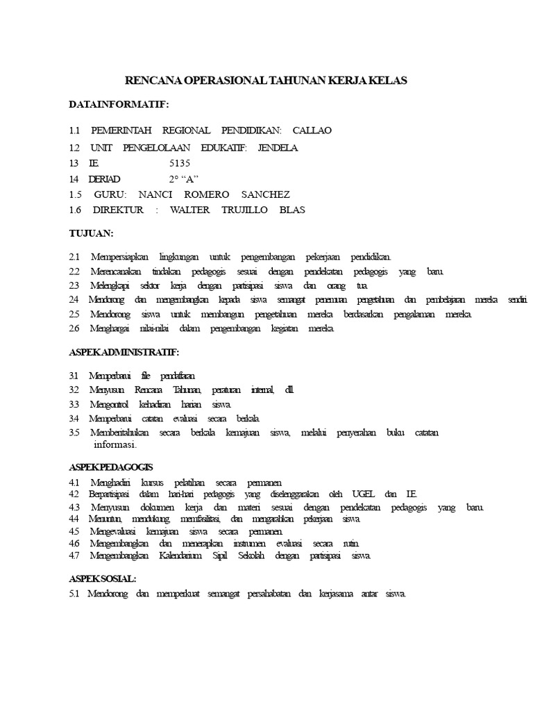 Rencana Operasional Tahunan Pekerjaan Ruang Kelas | PDF