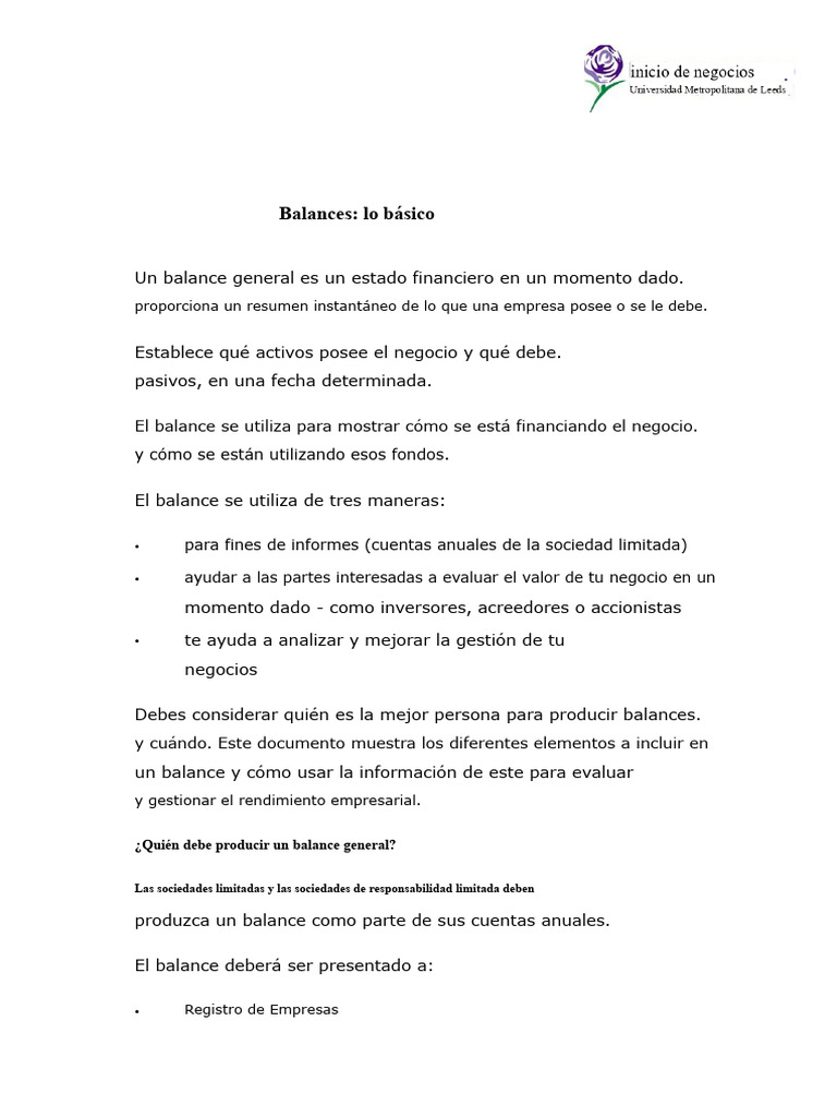 Guía esencial del balance general | PDF | Hoja de balance | Contabilidad