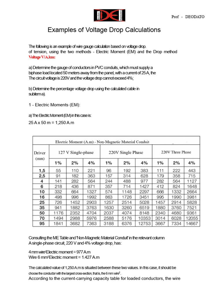 Voltage Drop Calculation Examples | PDF | Electric Power Distribution ...