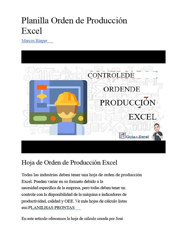 Formato Excel para Orden de Producción | PDF | Microsoft Excel ...