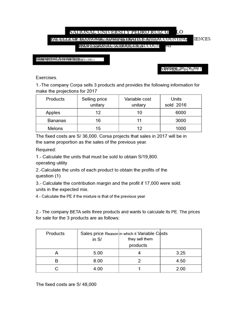 Managerial Accounting Exercises Break-Even Point | PDF | Economics | Business