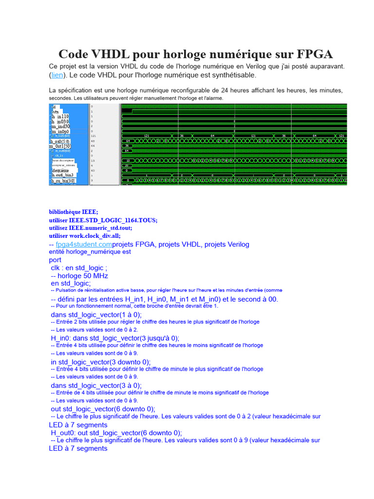 Code VHDL pour horloge numérique FPGA | PDF | VHDL | Électronique numérique