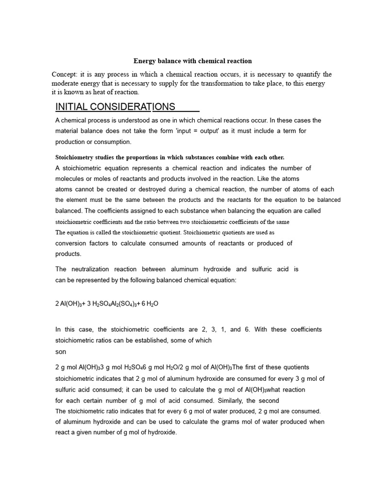 Energy Balance With Chemical Reaction | PDF | Stoichiometry | Chemical ...