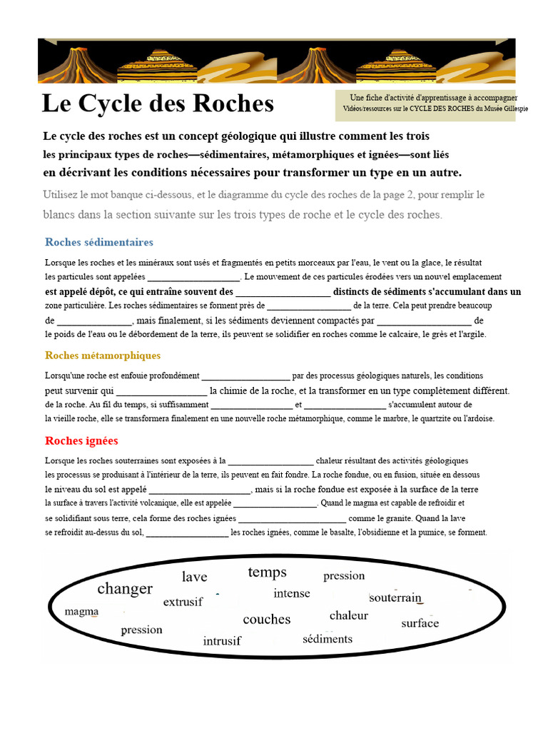 Activité sur le Cycle des Roches | PDF | Roche sédimentaire | Géologie