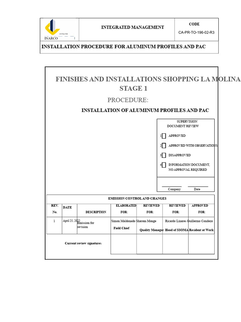 INSTALLATION PROCEDURE FOR ALUMINUM PROFILES AND PAC | PDF ...