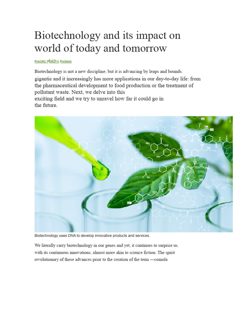 Biotechnology and Its Impact On Today's and Tomorrow's World. | PDF ...