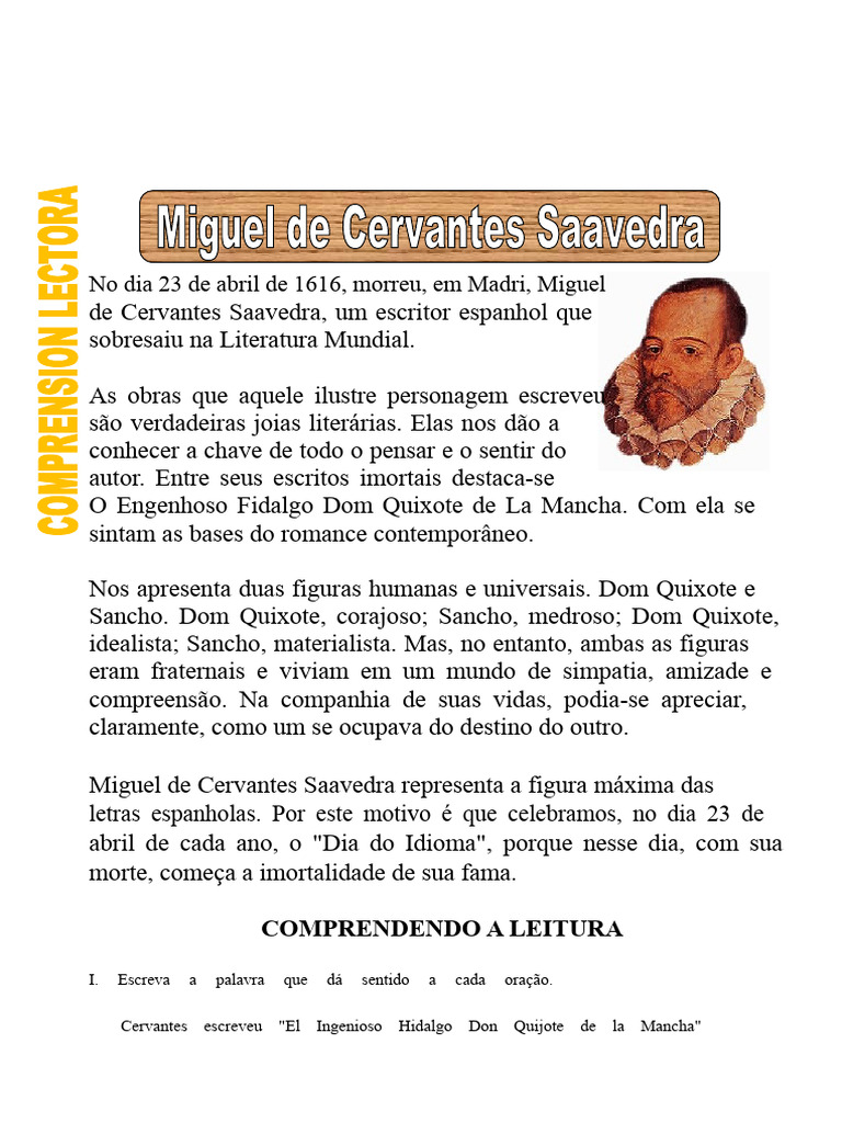 Cervantes: Legado e Compreensão Literária | PDF | Dom Quixote | Miguel ...