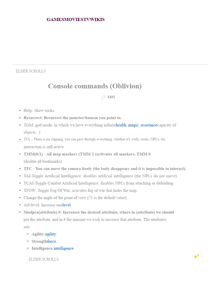 Oblivion Console Commands Guide | PDF | Role Playing Video Games | Gaming