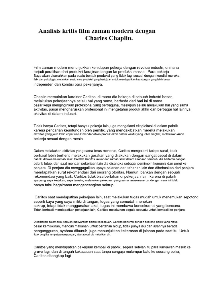 Analisis Kritis Film Zaman Modern Dengan Charles Chaplin | PDF