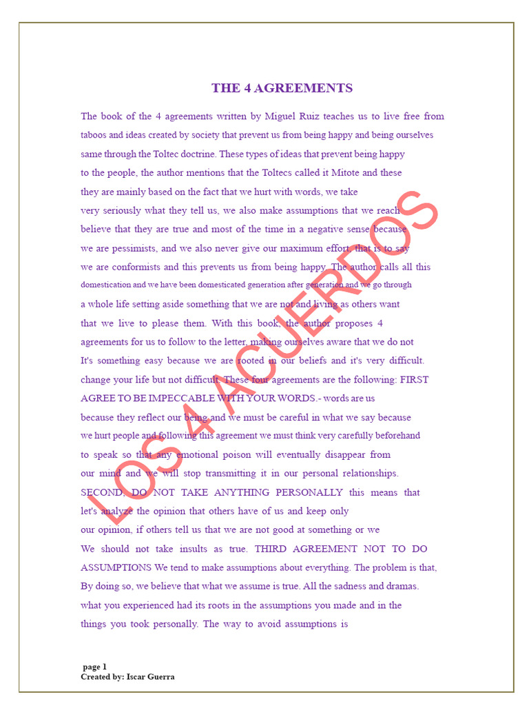 The 4 Agreements | PDF | Psychology | Psychological Concepts