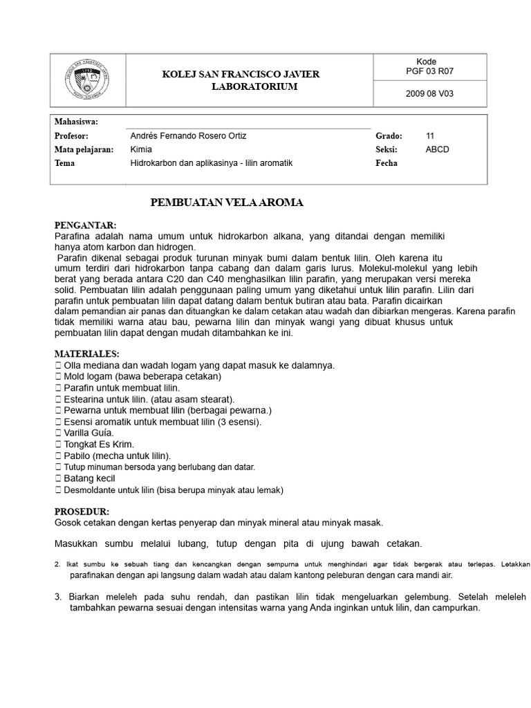 Laboratorium Dua Pembuatan Lilin Aromaterapi | PDF