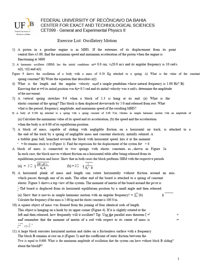 Oscillatory Motion Exercises for Physics | PDF | Oscillation | Pendulum