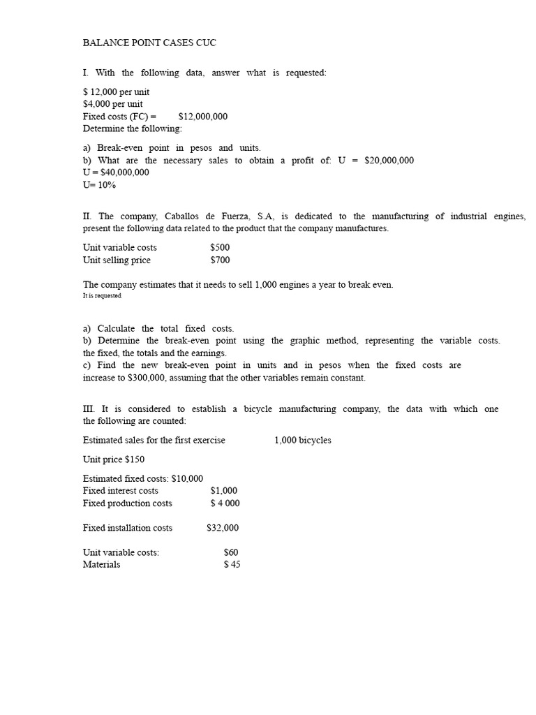 Cuc Case Studies Break-Even Point Workshop | PDF | Business ...