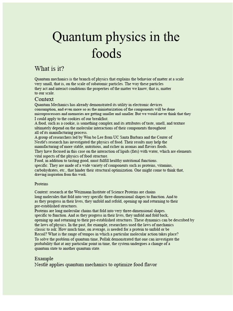 Quantum physics in food | PDF | Foods | Nutrition