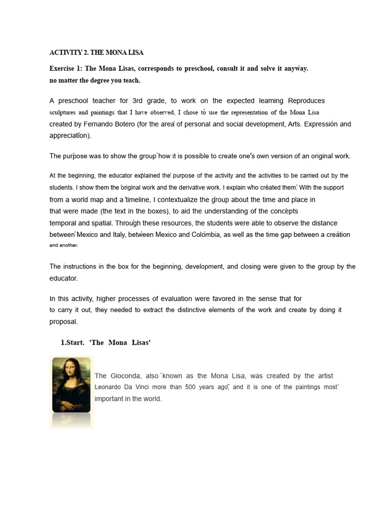 Preschool Activity: Create Your Mona Lisa | PDF