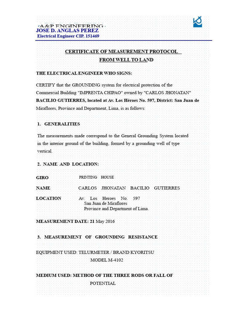 Grounding Well Certificate Printing | PDF