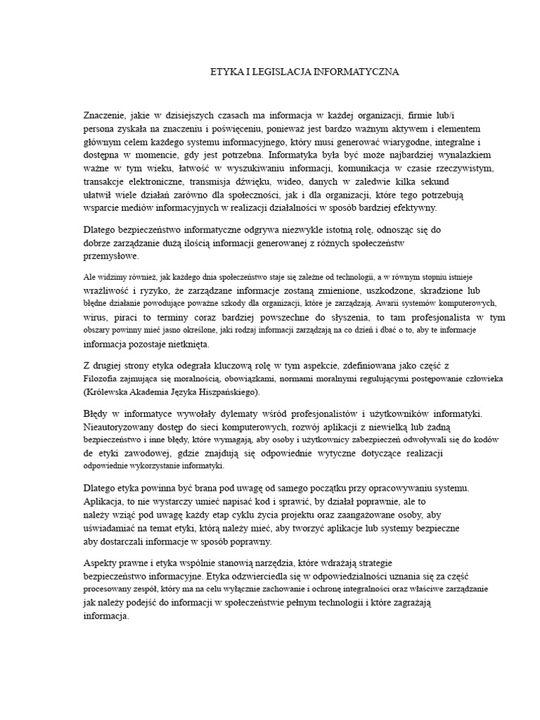 Etyka I Legislacja Informatyczna | PDF