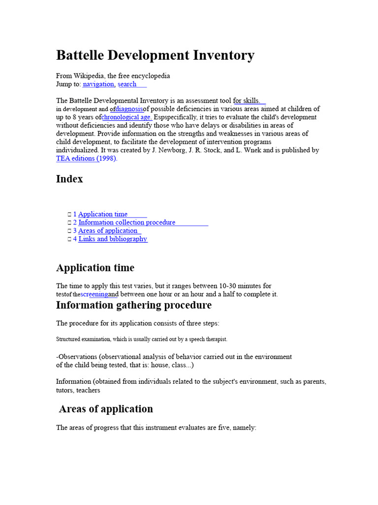 Battelle Developmental Inventory Overview | PDF | Child Development ...